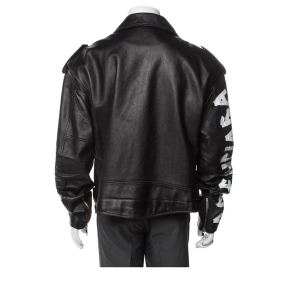 Balenciaga | Jackets & Coats | 29 Balenciaga Painted Logo Sleeve Graffiti Heavy Leather Moto ...